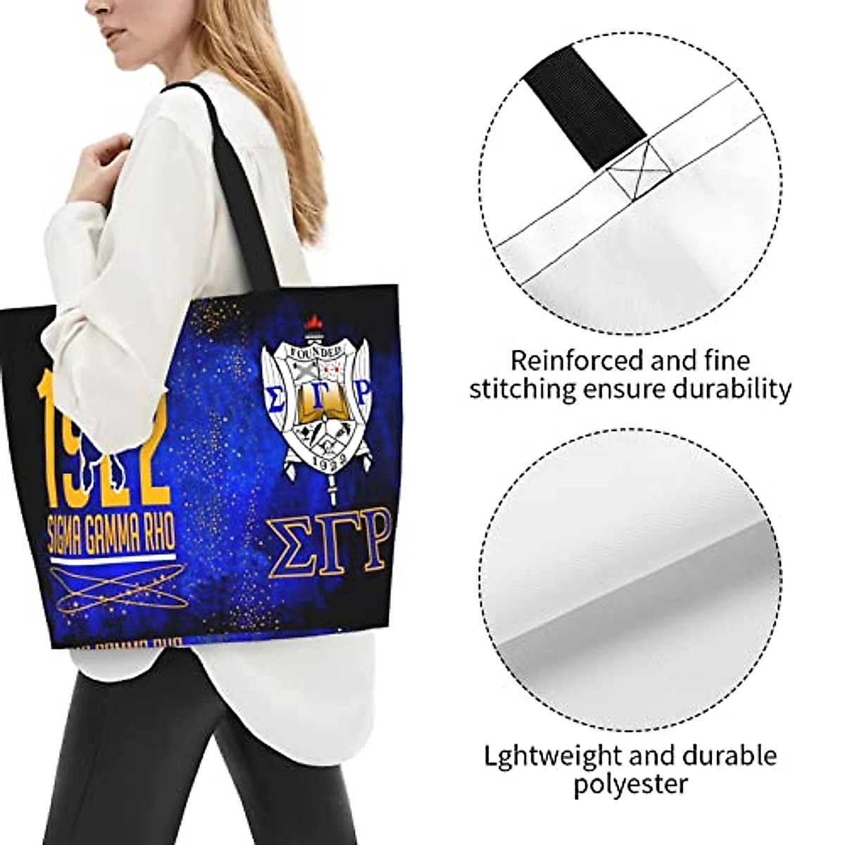 Kunsaww Sigma Gamma Rho Shoulder Bag Sorority Gifts Women'S Fashion Shoulder Tote Large Capacity Reusable Shopping Bag