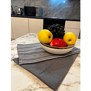 Akma's textile 100% Natural Cotton Kitchen Towels (17”x 28”, 3 Pack), Set of 3 Waffle Weave Tea Towels, Highly Absorbent Cloth Dish Napkins, Quick Drying Dish Towels, Classic Cloth Napkins, Dark Gray