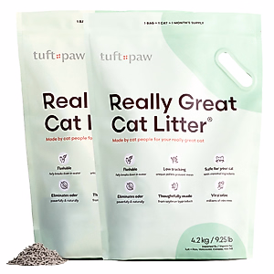 Tuft + Paw Really Great Cat Litter, Extra Large Bags, Low Tracking Tofu Cat Litter, Clumping, Flushable, Odor Control, Dust-Free, Unscented - 9.25lbs x 2Bags