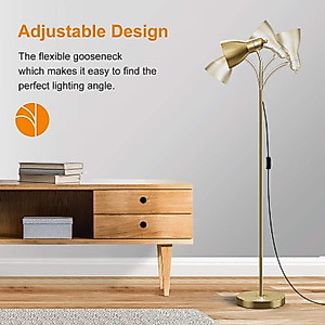 LEPOWER Floor Lamp, Metal Standing Lamp with Adjustable Gooseneck, Heavy Metal Base, Reading Pole Lamp for Office, Golden Floor Lamps for Bedroom, Living Room