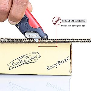 Modern Box Cutter, Extra Tape Cutter at Back, Dual Side Edge Guide, 3 Blade Depth Setting, 2 Blades and Holster - 2000 Red STD