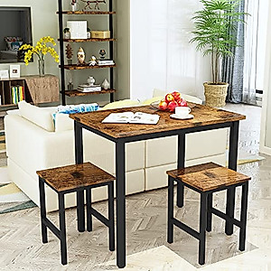 Recaceik 3 Piece Dining Table Set, Modern Bar Table Set w/ 2 Stools Kitchen Table Set for 2 Compact Design Kitchen Bar Table and Chairs for Dining Room, Living Room, Apartment, Small Space (Brown)