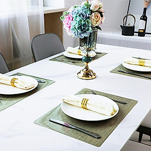 Snowkingdom Gold Placemats Set of 8, 17.7 x 11.8IN Metallic Pressed Vinyl Placemats, Non-Slip Heat-Resistant Washable PVC Solid Table Place Mats for Dinner Table Decoration(Brushed Gold Textured)