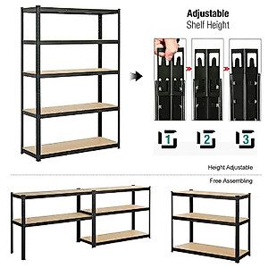 5-Tier Steel Storage Shelves, Heavy Duty Garage Shelf with Adjustable Shelves, Boltless Shelving Unit for Free Combination, Home Office Metal Utility Shelves, 67" H x 30" W x 12" D, Black