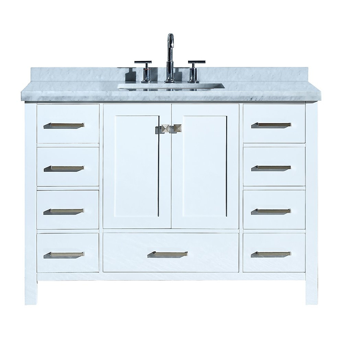 ARIEL Cambridge A049SCWRVOWHT 49" Inch Single Rectangular Sink Solid Wood White Bathroom Vanity with 1.5" Inch Edge Carrara Marble Countertop