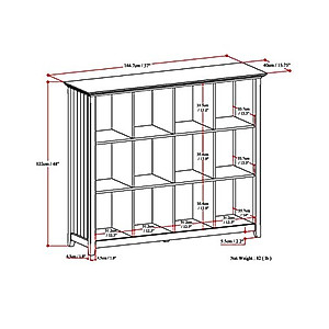 SIMPLIHOME Acadian SOLID WOOD 57 Inch Transitional 12 Cube Storage in Brunette Brown, For the Living Room, Study Room and Office