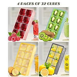 Large Ice Cube Trays for Cocktails, NueZoo 4 Pack Silicone Big Ice Cube Mold with Lids for Whiskey, Square 8 Cavity Ice Cube Maker for Freezer, Easy Release and Flexible