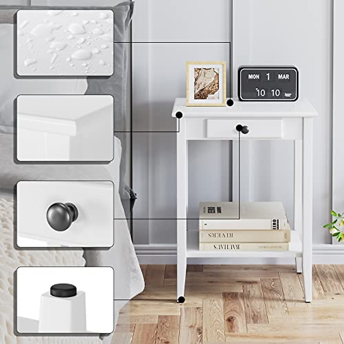 IDEALHOUSE Nightstand Wooden, 2-Tier Couch Sofa Side Table with Drawer - Stylish End Table for Living Room Bedroom Study Room