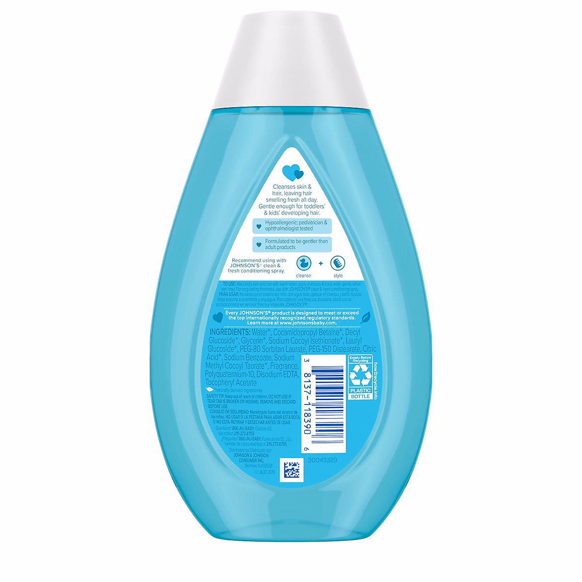 Johnson's Kids Clean & Fresh Children's Shampoo & Body Wash, Tear-Free, Paraben-, Sulfate- & Dye-Free, Hypoallergenic & Gentle on Toddlers' & Kids' Developing Hair, FreshBoost Scent, 13.6 fl. oz