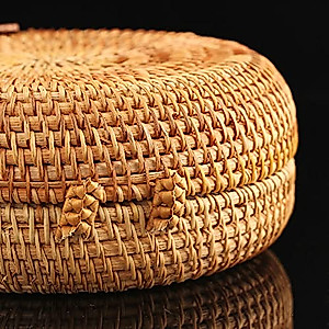 Daisy Lucky W Hand-woven round rattan bag PU leather shoulder strap Beach grass woven messenger women's bag Ladies Bohemian handbag Pure natural hand-made rattan woven wallet (Leather buckle)