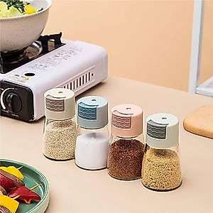 Salt and Pepper Shakers Precise Quantitative Push Type, Glass Metered Salt Dispenser, Measuring Salt and Pepper Shakers, Salt Healthy Intake Suitable for Home Cooking-2pcsF