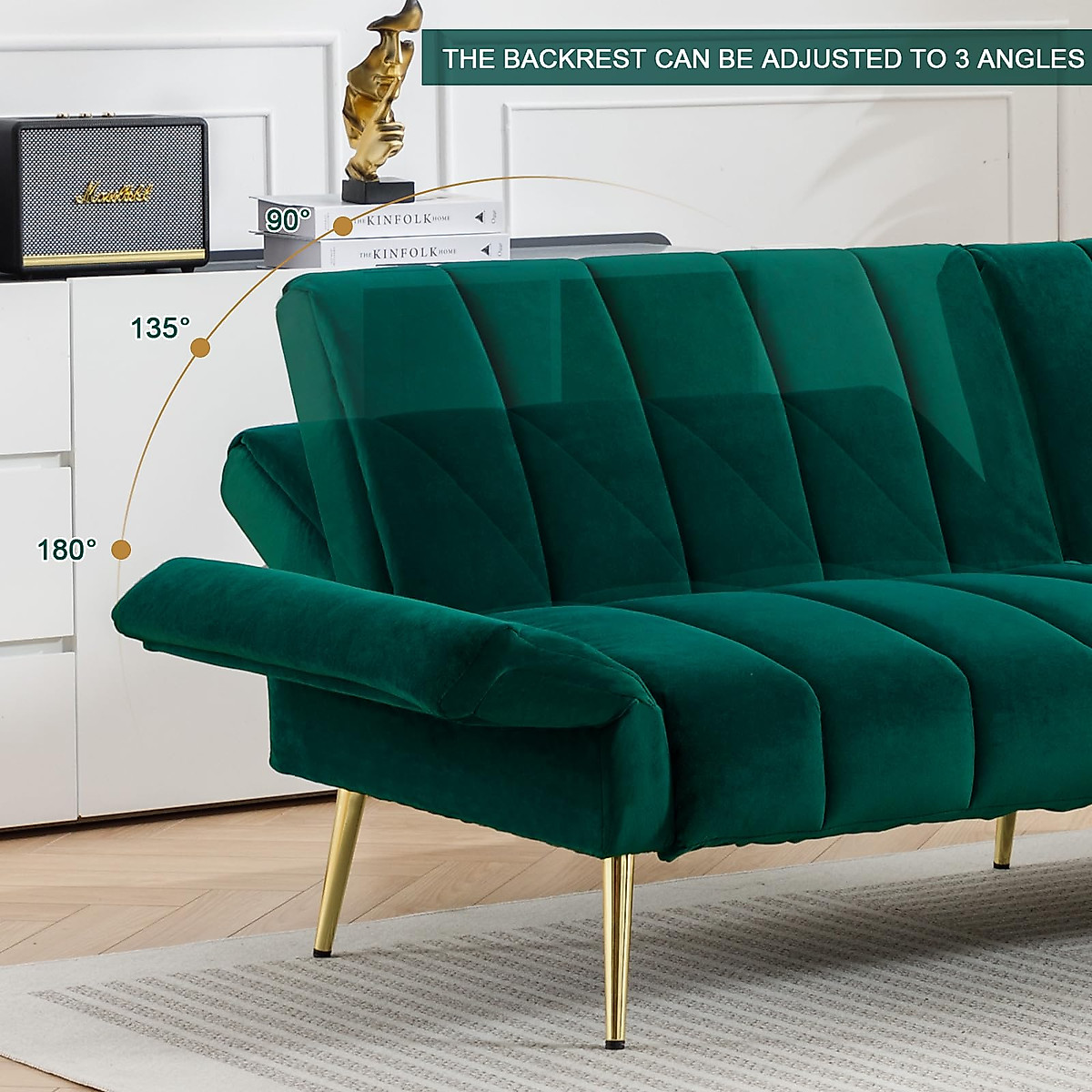 TTGIEET 75'' W Modern Velvet Sofa Couch，Mid Century Loveseat Living Room Furniture with Golden Legs, Tufted Upholstered Love Seats for Small Space, Apartment, Bedroom, Office （Green）