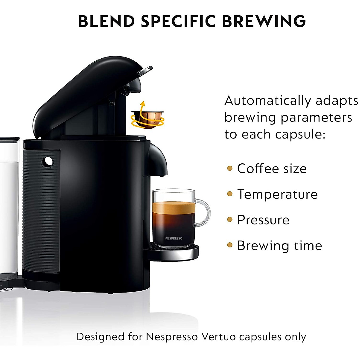 Nespresso VertuoPlus Deluxe Coffee and Espresso Machine by Breville with Milk Frother, 8 Ounces, Black