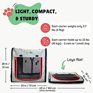 Double Pet Carrier for Cats and Dogs – Use Individually or Zip Together for Large Travel Pet Carrier – Lightweight Connect Carrier – Compact – Carry Case Included