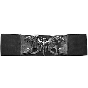 Kreepsville 666 Elastic Waist Belt Bat Silver Elastic Split Buckle Fastening, Black, Silver, 2XL/3XL