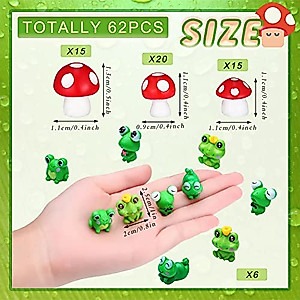 62 Pieces Mini Mushrooms and Frogs Miniature Figurines Fairy Garden Animals Model Tiny Mushrooms Frogs Ornaments Miniature Decor Statue DIY Craft for Home Party Supplie(Red)