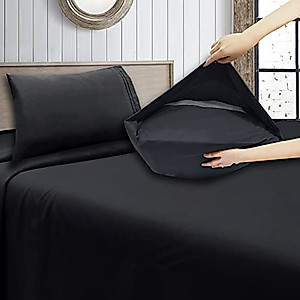 Mejoroom 6Piece Queen Sheet Set - Extra Soft Microfiber 1800 Thread Count Luxury Egyptian Sheets with 16inch Deep Pocket - Wrinkle&Cooling Bed Sheets(Queen, Black Beauty)