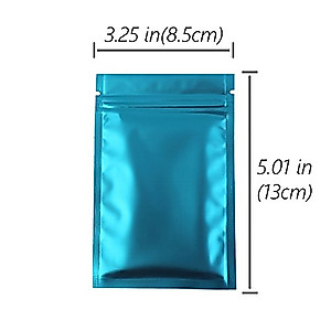 QQ Studio Pack of 100 Smell Proof Food Safe Flat Metallic Foil Flat Zip Top Lock Sample Food Storage Bags Pouch 8.5x13cm (3.3x5.1) (Matte Blue)