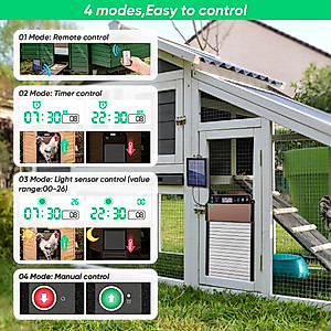 Automatic Chicken Coop Door - Solar Chicken Door with Timer, Light Sensor, Anti-Trap, Remote Control, Full Aluminum and Weatherproof, Anti-Pinch Design for Chickens Ducks Farms