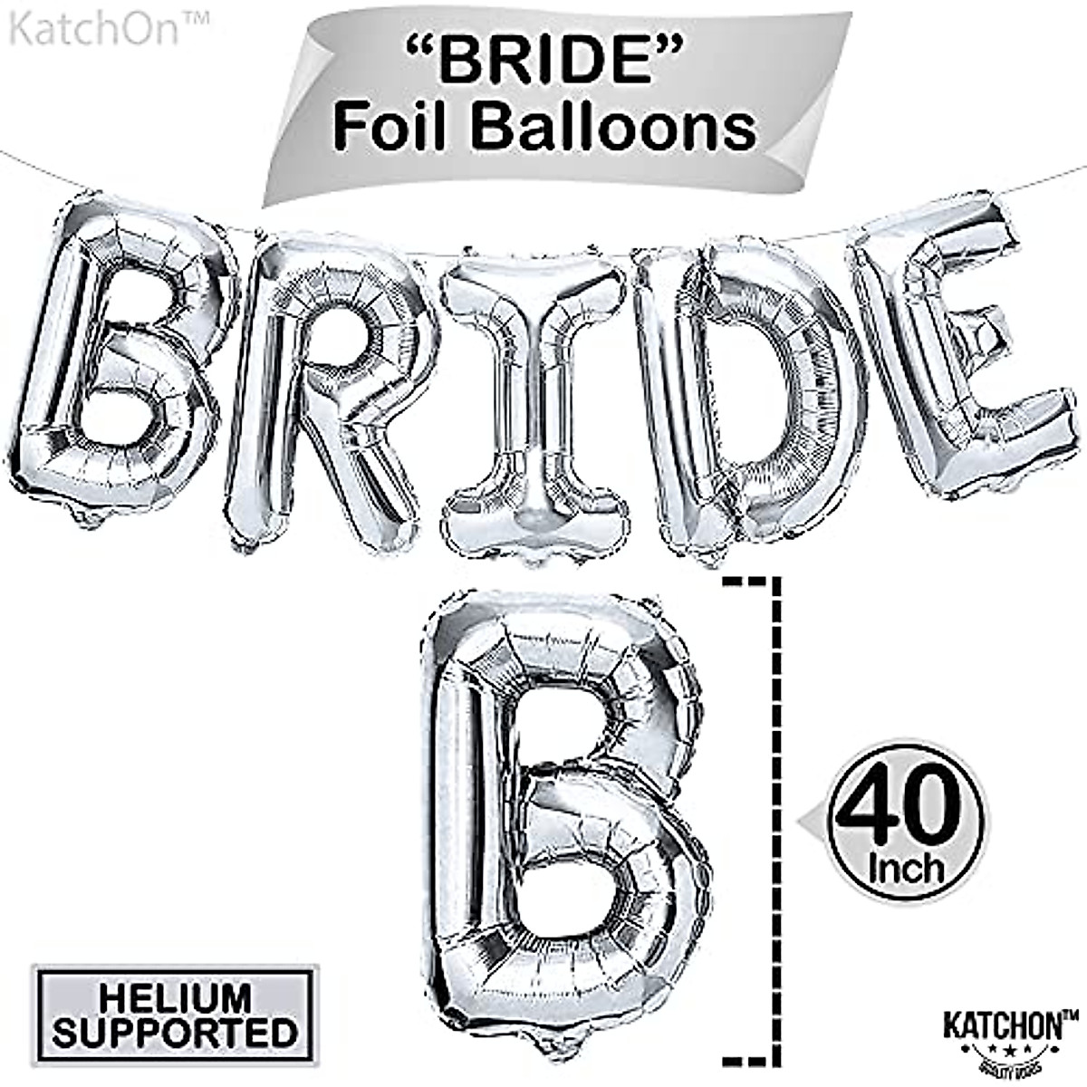 KatchOn, Giant Bride Balloons Silver, 40 Inch - Bachelorette Party Decorations | Silver Bride Balloons for Bridal Shower Decorations | Bridal Shower Balloons | Bride Balloon Silver, Engagement Décor