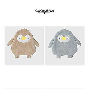 Hanging Hand Towels ( 2 In 1 set ) - Ultra Soft Coral Fleece Penguin Hand Bath Towel with Hanging Loop - Absorbent Towel for Bathroom Cleaning and Drying Washcloth - 9 X 9 Inches(Khaki+Blue)