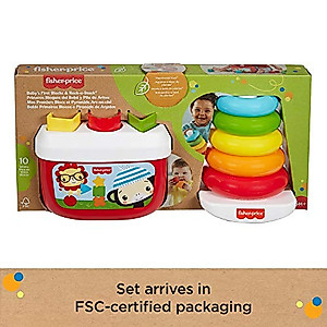 Fisher-Price Baby's First Blocks and Rock-a-Stack gift set, 2 plant-based toys for infants ages 6 months and older