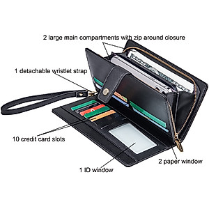 Fanaztee Women's Leather Organizer Wallets Clutch Purse with Checkbook and Cards Holder - 2 Styles
