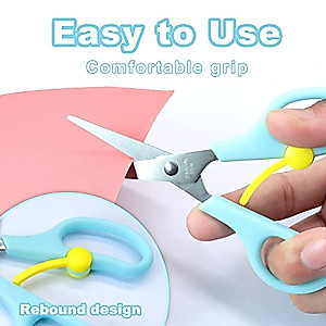 Sonuimy Kid-Friendly Craft Scissors for Age 4-8, 5.5” Toddler Safety Kids Scissors With Cover, Blunt Tip Small Spring Loaded Scissors, Suitable for Child Student School Art Paper Scrapbooking Project