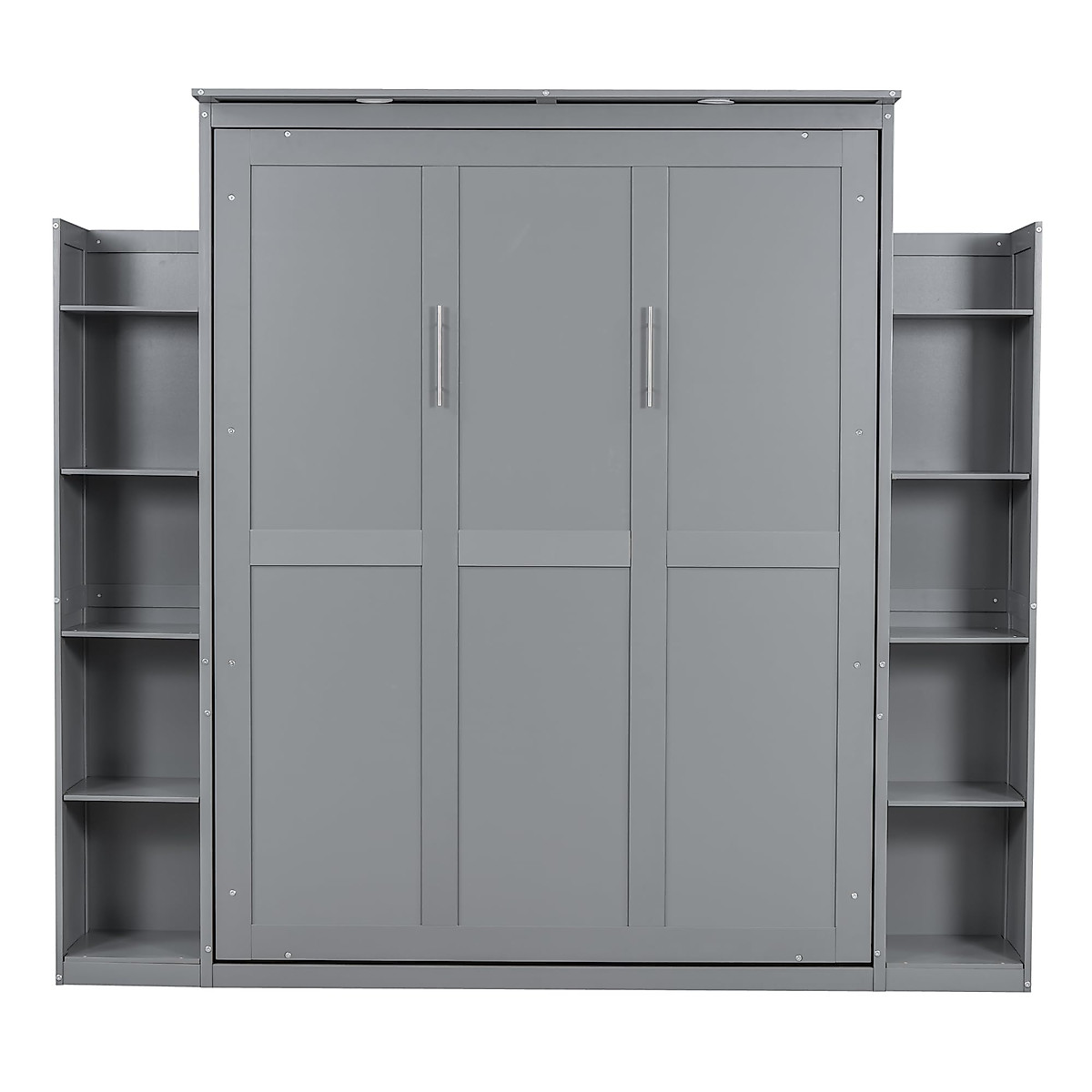 Merax Queen Size Murphy Bed, Queen Wall Bed Frame with Shelves and LED Lights, Gray