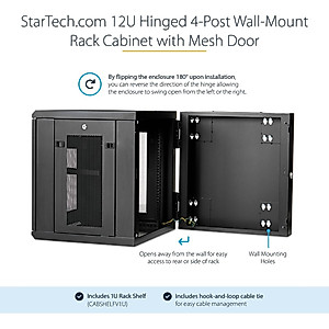 StarTech.com 4-Post 12U Wall Mount Network Cabinet with 1U Shelf, 19in Wall-Mounted Server Rack, Up to 20in Mounting Depth