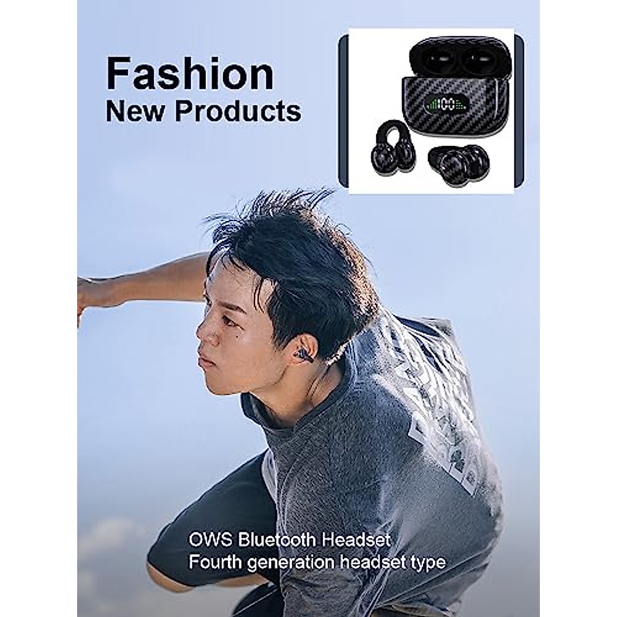 Open Ear Earbuds Wireless Bluetooth 5.3 Ear Clips Ear Buds Ear Clip Air Bone Conduction Headphones Painless Waterproof Sport Earring Earphones Carbon Fiber Ear Clip Bluetooth Headset Noise Cancelling