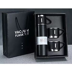 Stainless Steel Thermo + 3 cup, 500ml/16.9oz (Black, Grey and Blue Set)