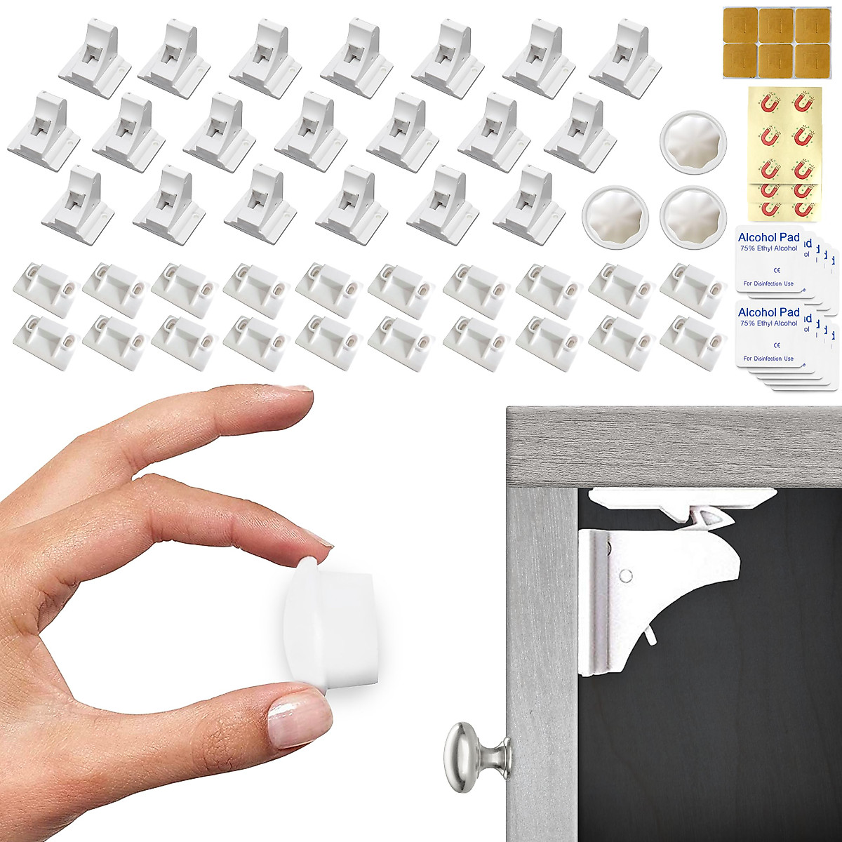 Eco-Baby Magnetic Cabinet Locks (20 Locks & 3 Keys) and Two Pack Replacement Magnetic Key Bundle Child Safety for Drawers and Cabinets - Kitchen Child Proof Cabinet Locks - Baby Proofing Safety