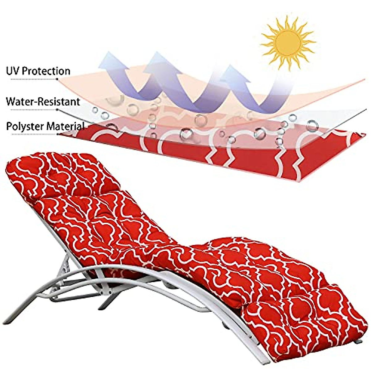 Aoodor 72“ x 22” x 6" Patio Furniture Chaise Lounger Recliner Cushion Fabric Slipcover Foam - Flower Pattern