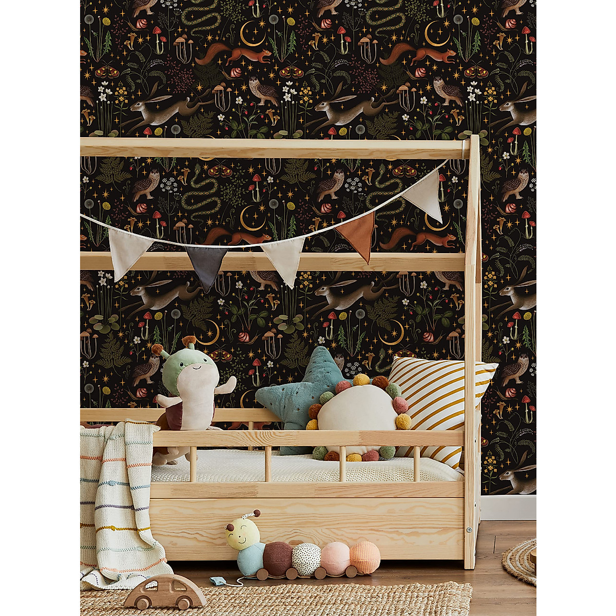 Simple Shapes Wallpaper Above wainscott - Dark Background Enchanted Forest Mood Fairytale - 6 Sheet Set - 2 x 9 Feet