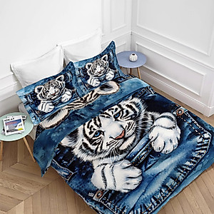 Uphomart Tiger Bedding Set 3 Pieces Full Twin King Queen Size Tiger Duvet Cover Set Comforter Cover Sets with 2 Pillowcases for Boys Girls Teens Men Women Queen