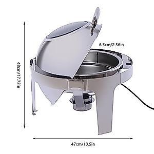 Chafing Dish Buffet Warmer, Stainless Steel 6L Roll top Chafing Dish Round Food Warming Tray Electric & Alcohol Heating, Chafing Dish Buffet Set for Parties, Dinners and Catering