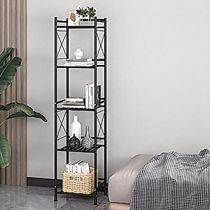 TZAMLI 5 Tier Shelving Unit, Free-Standing Bathroom Storage Shelves, Metal Heavy Duty Storage Rack Shelf for Small Space Kitchen Balcony Office, Matte Black