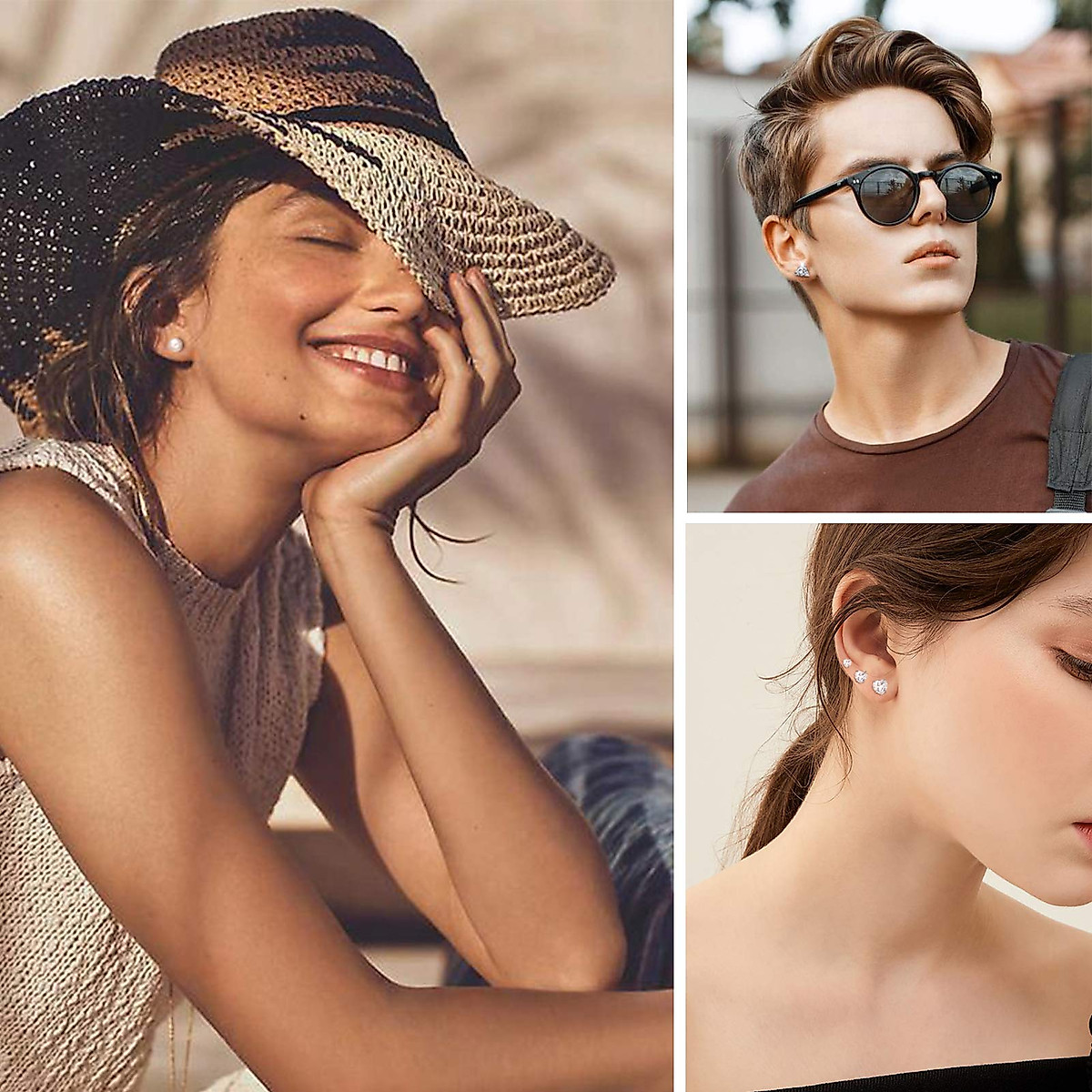 Stainless Steel Stud Earrings for Women 25-50 Pairs Mens Surgical Steel Earrings Hypoallergenic Cubic Zirconia Earring 4-8 mm (Silver)