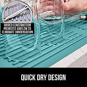 Gorilla Grip Silicone Oven Mitts Set and Silicone Dish Drying Mat, Both in Turquoise Color, Oven Mitts are Heat Resistant, Drying Mat is Size 16x12, 2 Item Bundle