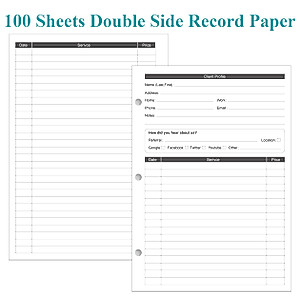 A5 Stylist Binder Insert Cards - 3-Hole Client Profile Cards for Hair Stylist, Salon, Spa, Hairdresser, 100 Sheets/200 Pages Business Data Client Card, 5.8''×8.3''