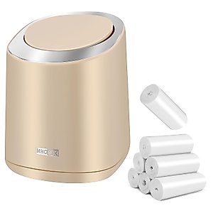 TIMIVO Mini Trash Can with Lid, Desktop Small Trash Can Garbage Can, 0.5G/2.0L Pop Up Countertop Wastebasket for Bathroom, Office, Kitchen, Desk, Car with Trash Bags 140 Pcs(Khaki)