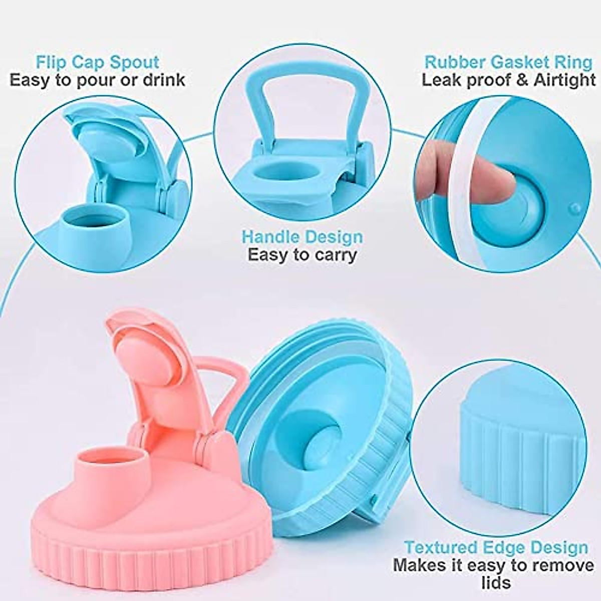 4Pack Mouth Mason Jar Pour Spout Lid, Wide Mason Jar Lids, Canning Lids with Flip Top Lid Leak-Proof Seal for Pouring, Drinking and Airtight Storage(Light Gray/Light Pink/Black/Light Blue）