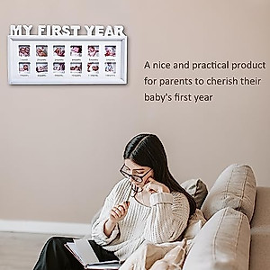 MICKYU My First Year Baby Picture Frame - First Mothers Day Gifts for New Mom - Personalized Baby Gifts Monthly Milestone Frame (White)