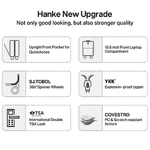 Hanke 20 Inch Carry On Luggage with Wheels PC Hard Shell Suitcases Lightweight Front Opening Tsa Luggage Travel Suitcase Woman Men(Smoke White)
