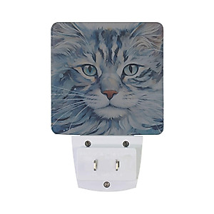 ZENWAWA Painting White Cat Night Light Plug into Wall Decorative Auto Dusk to Dawn Sensor LED Night Lamp 2 Pack 3×4.5×1.4 in