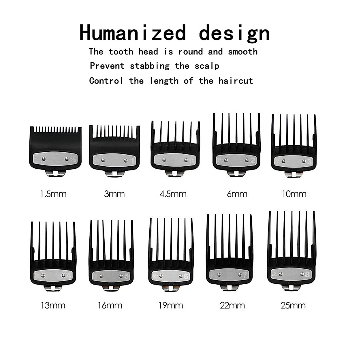 Clipper Guards Cutting Guides for Wahl with Metal Clip #37-500 – /8” to ”– Fits All Full Size Wahl Clippers (Black-Pack of 10)