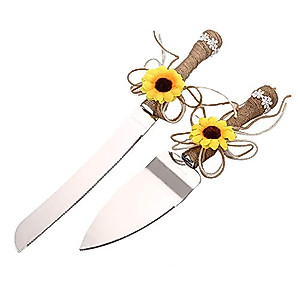 TANG SONG Rustic Wedding Cake Knife and Serving Set with Sunflower Burlap Lace Wedding Cake Knife (Set of 2)
