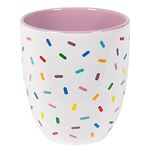 Yummy Sprinkles Mug | Lavendar Cute Coffee Mug with Rainbow Sprinkles | Birthday cake Coffee Cup Gift | Large White Ceramic Cup with Green, Yellow, Red, Pink, and Blue Sprinkles | Fun Pattern
