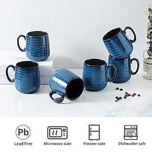 Hasense Cappuccino Cups 10 oz, Small Coffee Cups Set of 6, Ceramic Mugs with Handle for Coffee, Tea, Milk and Mocha, Mini Mugs for Christmas Gift, Dishwasher & Microwave Safe, Blue